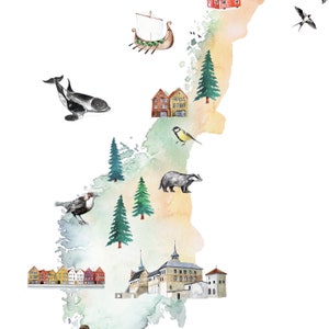 Norway Illustrated Map Printable | Nursery Decor Map Art Print | Kids ...