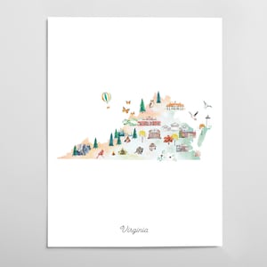 Virginia Illustrated State Map, Wall Art Print, Nursery Decor, Nursery ...