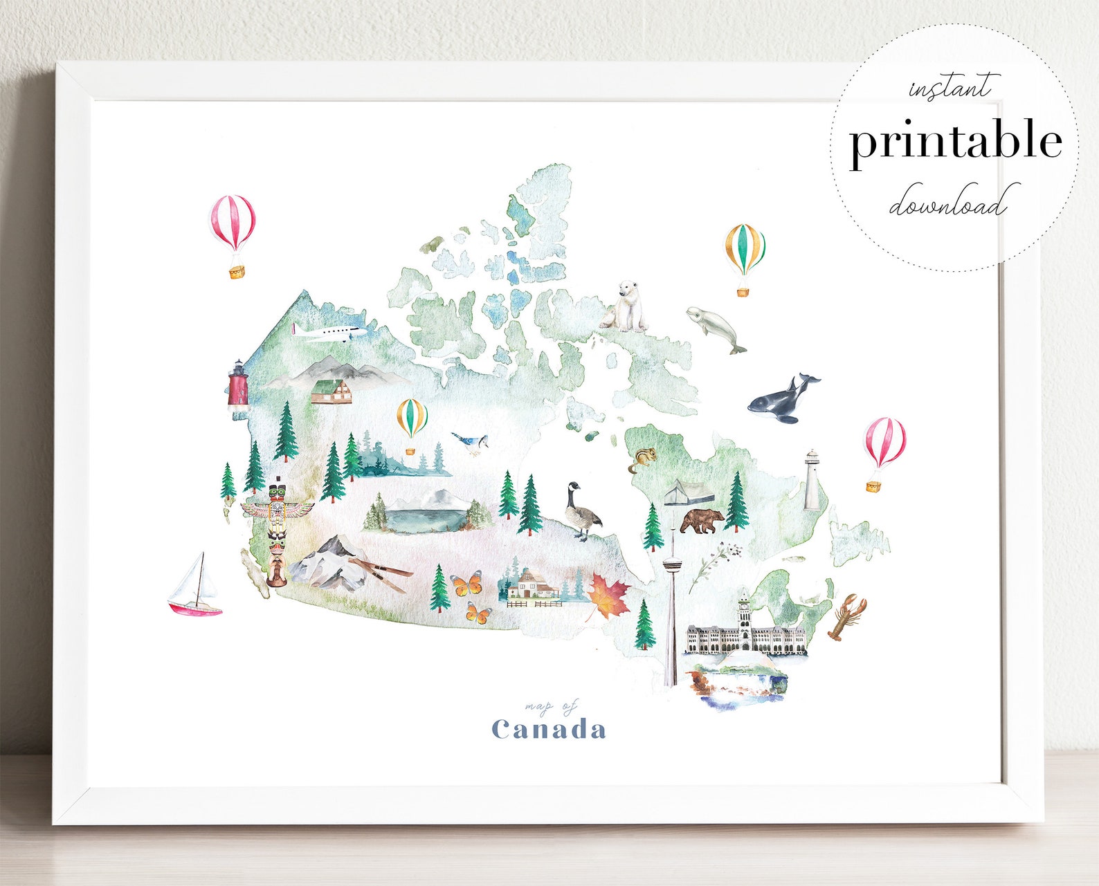 Canada Illustrated Map Printable Wall Art Print Nursery - Etsy