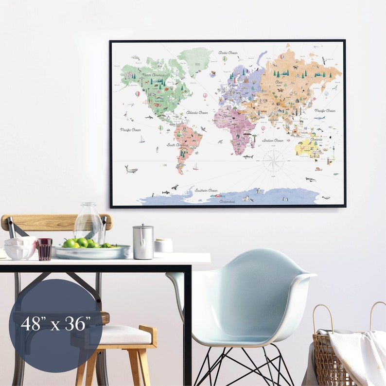Pastels Educational World Map Kids World Map Nursery - Etsy Australia