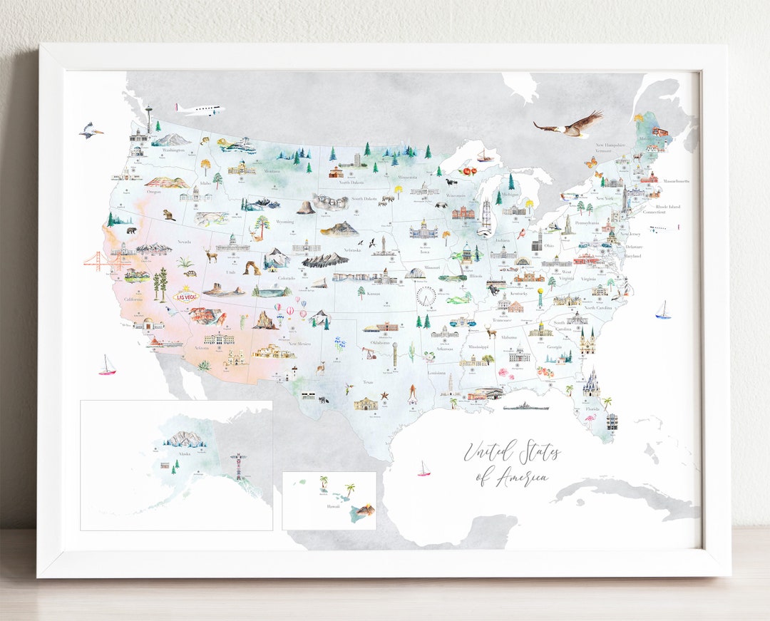 United States Map Wall Art Nursery Decor Wedding Gift Usa - Etsy