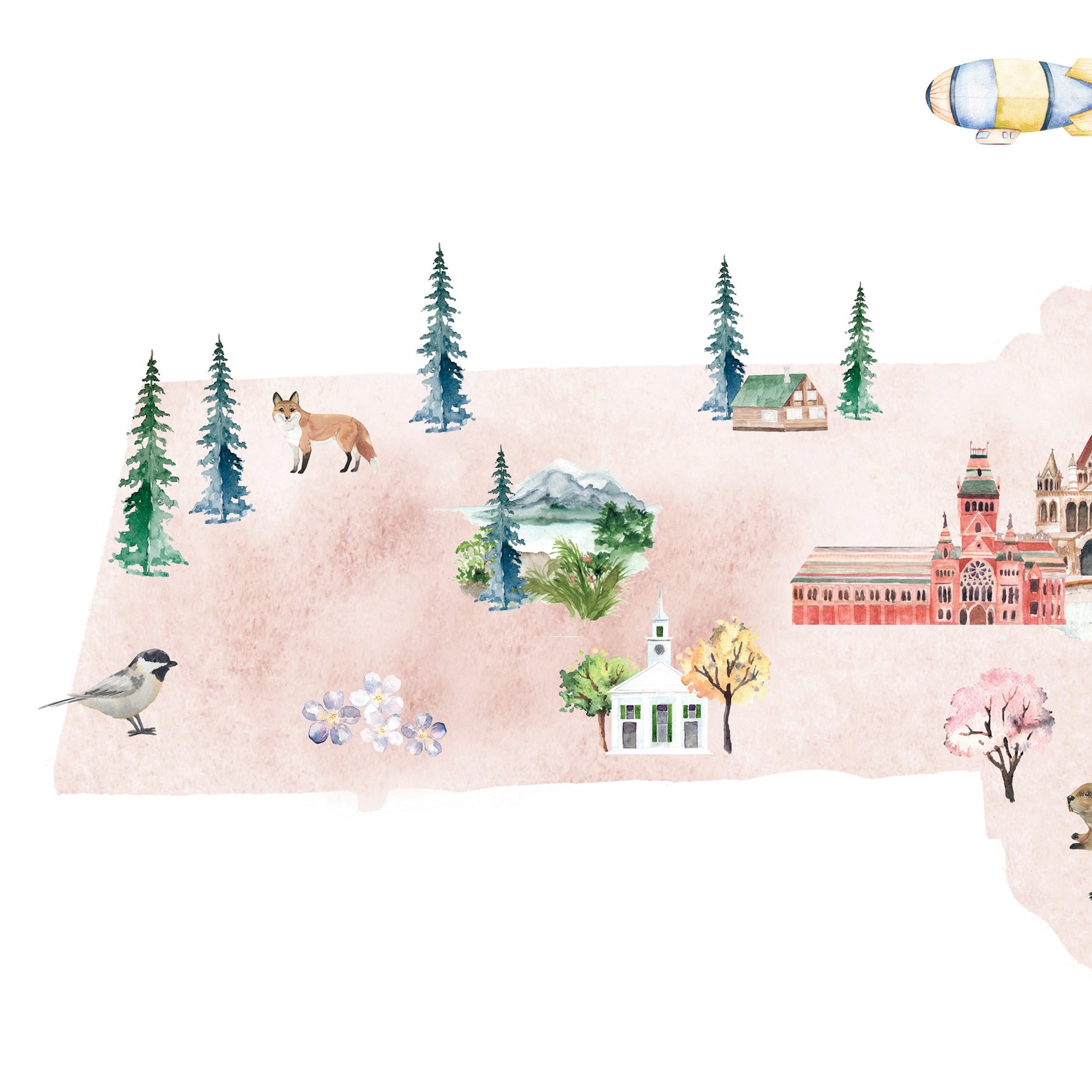 Massachusetts Printable State Map Illustrated Wall Art Print | Etsy