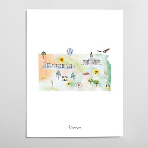 Kansas Illustrated State Map, Wall Art Print, Nursery Decor, Nursery ...