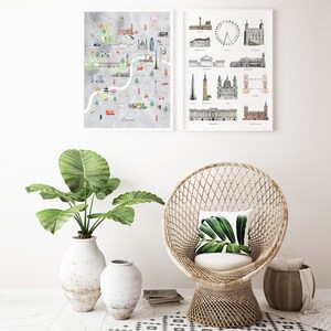 London Map & Landmarks Art Print Set | Travel Decor Art Print | City ...