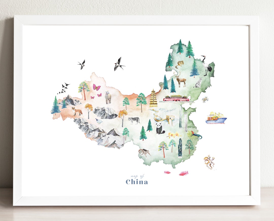 China Map Art Print Illustrated Wall Decor Nursery Decor - Etsy