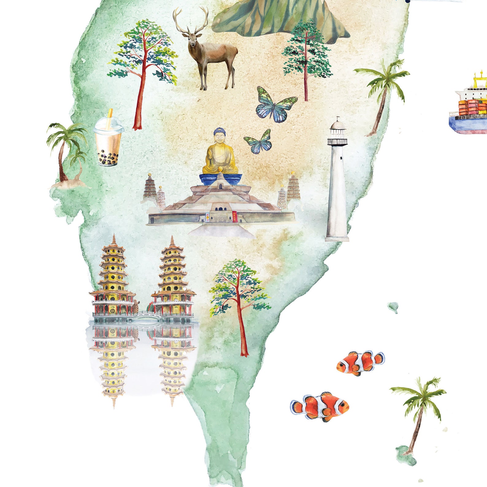 Taiwan Illustrated Map Printable Wall Art Print Nursery - Etsy