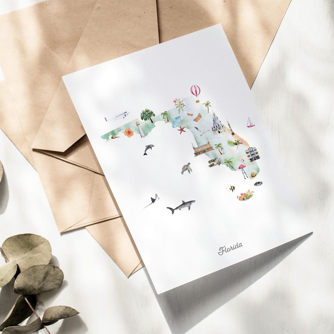 Florida Printable State Map, Illustrated Wall Art Print, Wall Art ...