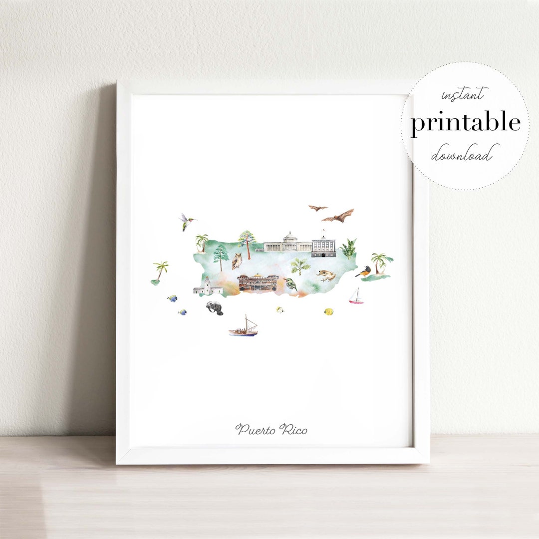 Puerto Rico Map Printable | Illustrated Map | Nursery Art Travel Map ...