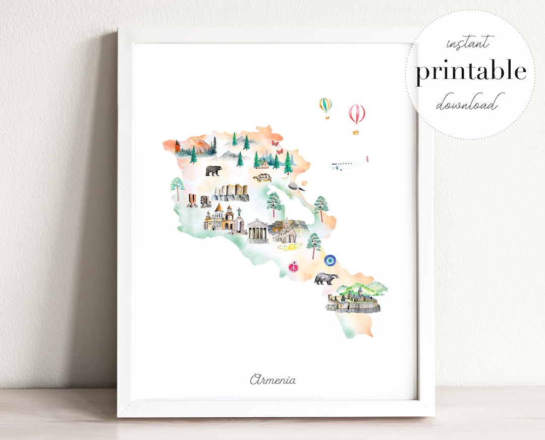 Armenia Illustrated Map Printable, Wall Art Print, Nursery Decor ...