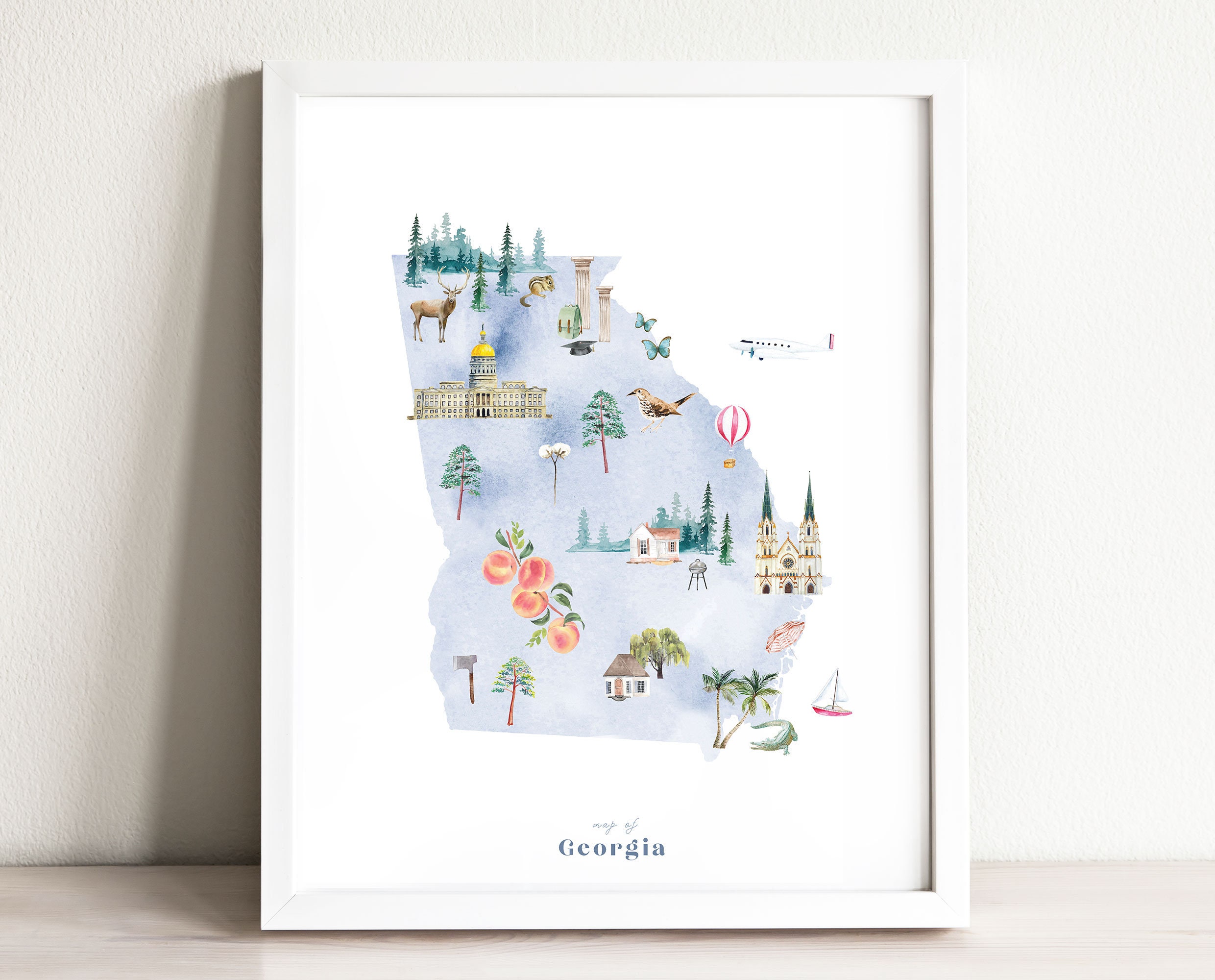 Georgia Illustrated State Map wall art print nursery decor | Etsy