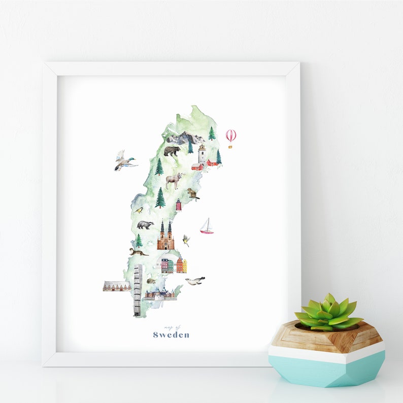 Sweden Illustrated Map Printable Travel Decor Wall Art Print | Etsy