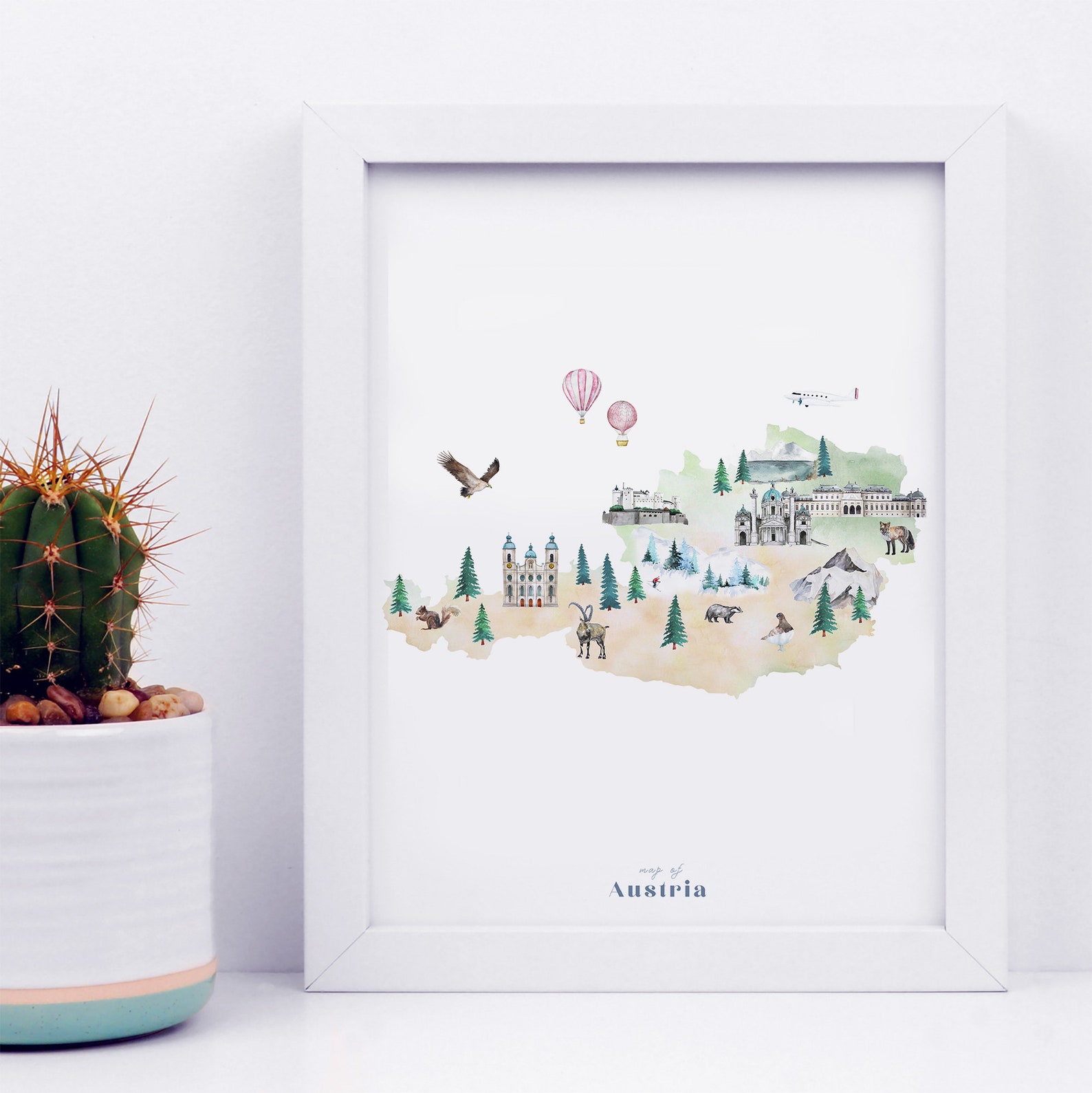 Austria Illustrated Map Art Print Austria Travel Decor Print - Etsy