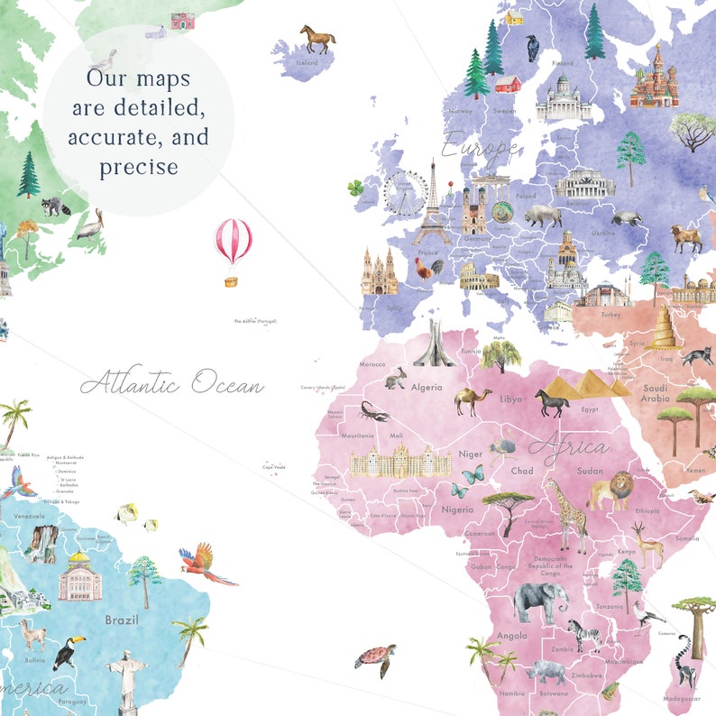 Educational World Map Activity Set Printable Homeschool - Etsy