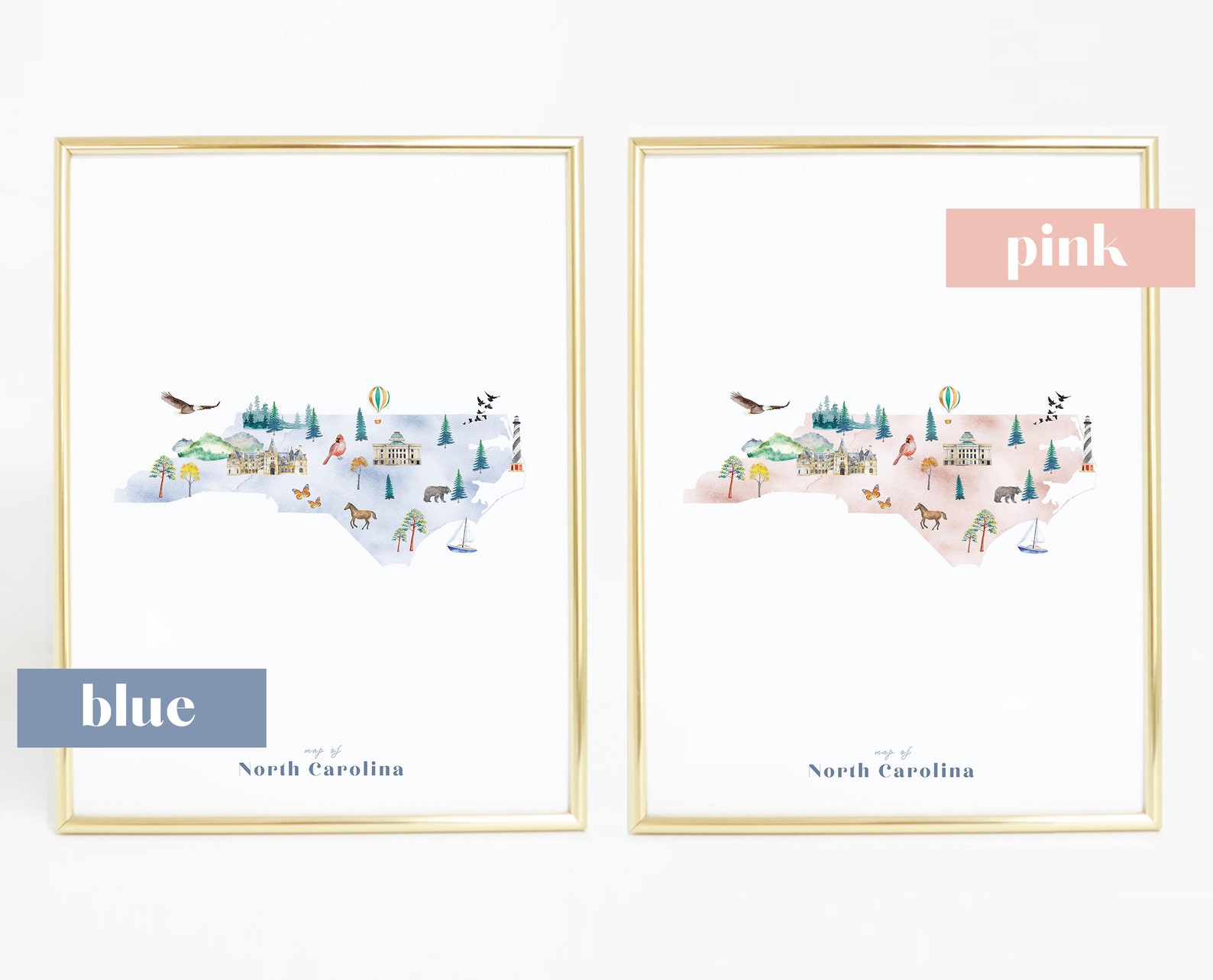 North Carolina Printable State Map, Illustrated Wall Art Print, Nursery ...