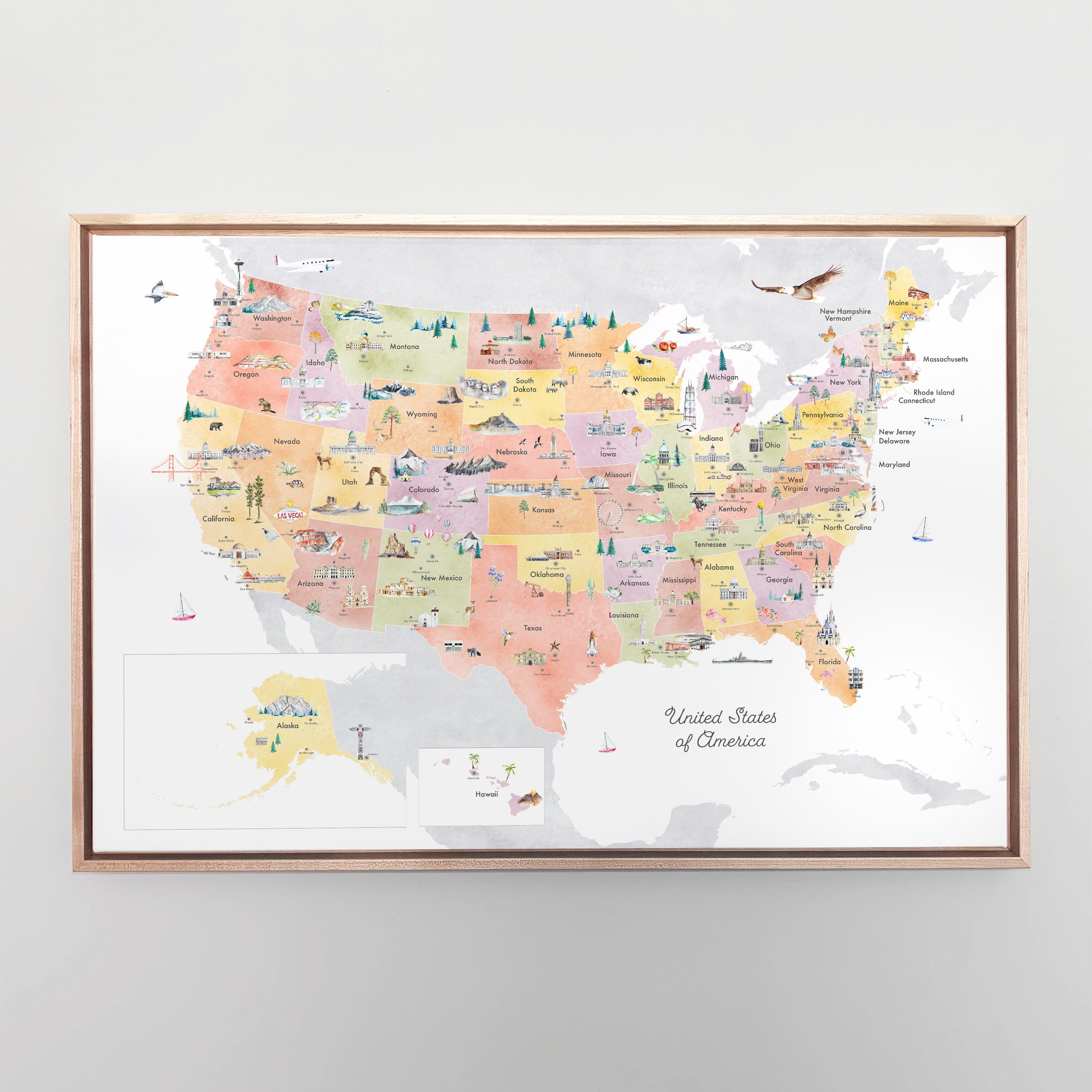 Educational United States Map Printable Earth Tones USA Map - Etsy
