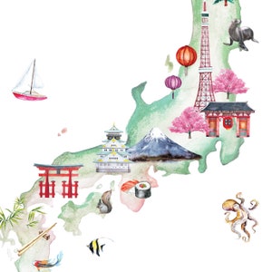 Japan Map Art Print Illustrated Wall Decor Nursery Decor | Etsy