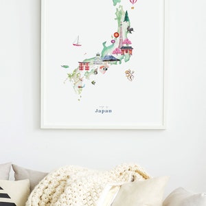 Japan Map Art Print Illustrated Wall Decor Nursery Decor | Etsy