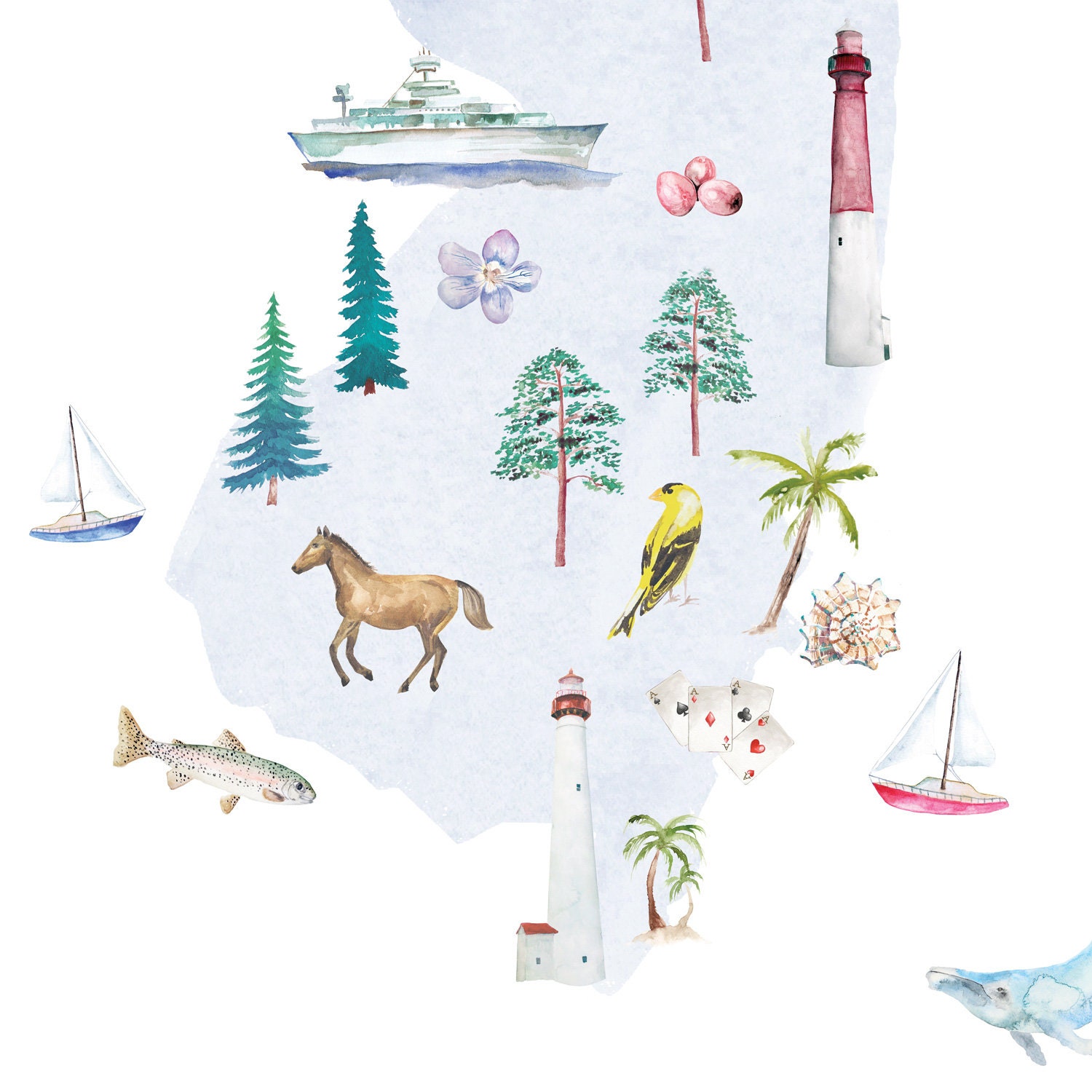 New Jersey Printable State Map illustrated wall art print | Etsy