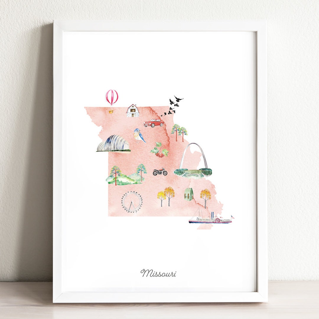 Missouri Illustrated State Map, Wall Art Print, Nursery Decor, Nursery ...