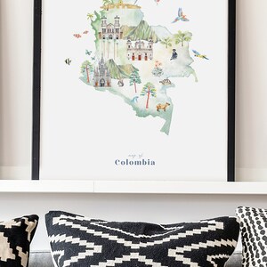 Colombia Map Art Print Illustrated Watercolor Decor Country - Etsy