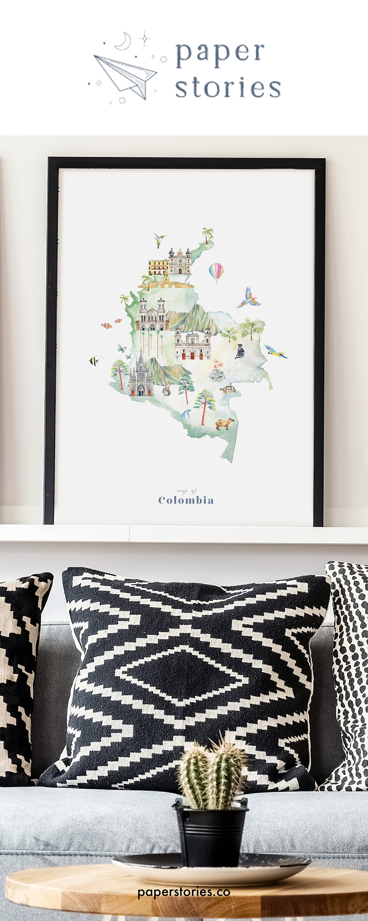 Colombia Map Art Print Illustrated Watercolor Decor Country | Etsy UK