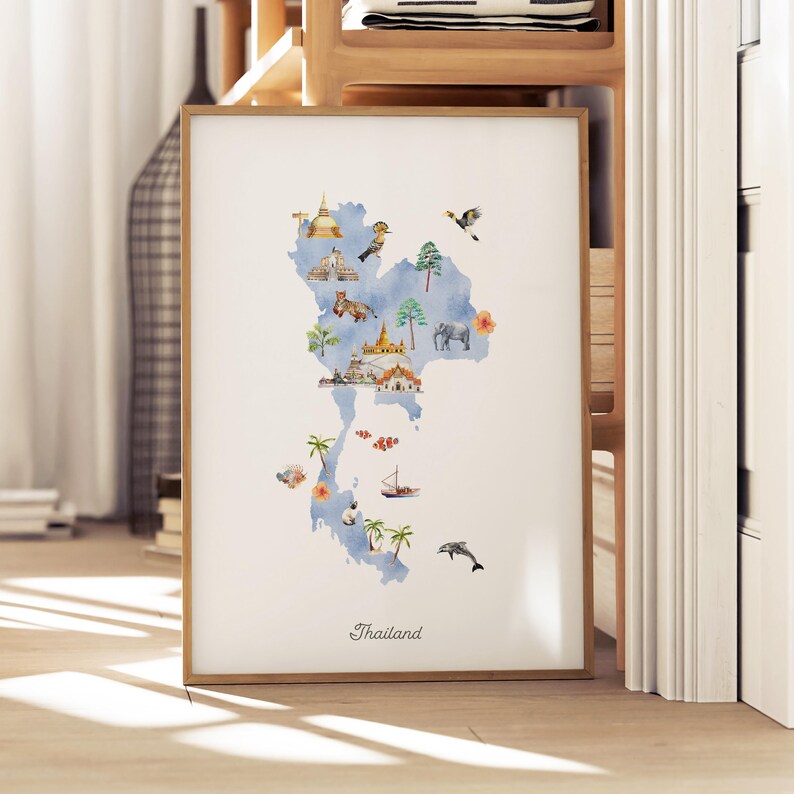 Thailand Map Art Print: Watercolor Illustration, Travel Home Decor - Etsy
