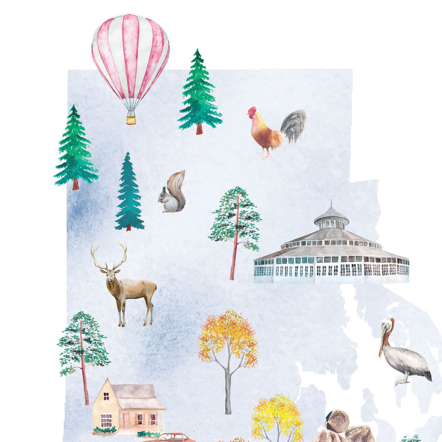 Rhode Island Illustrated State Map Wall Art Print Nursery | Etsy