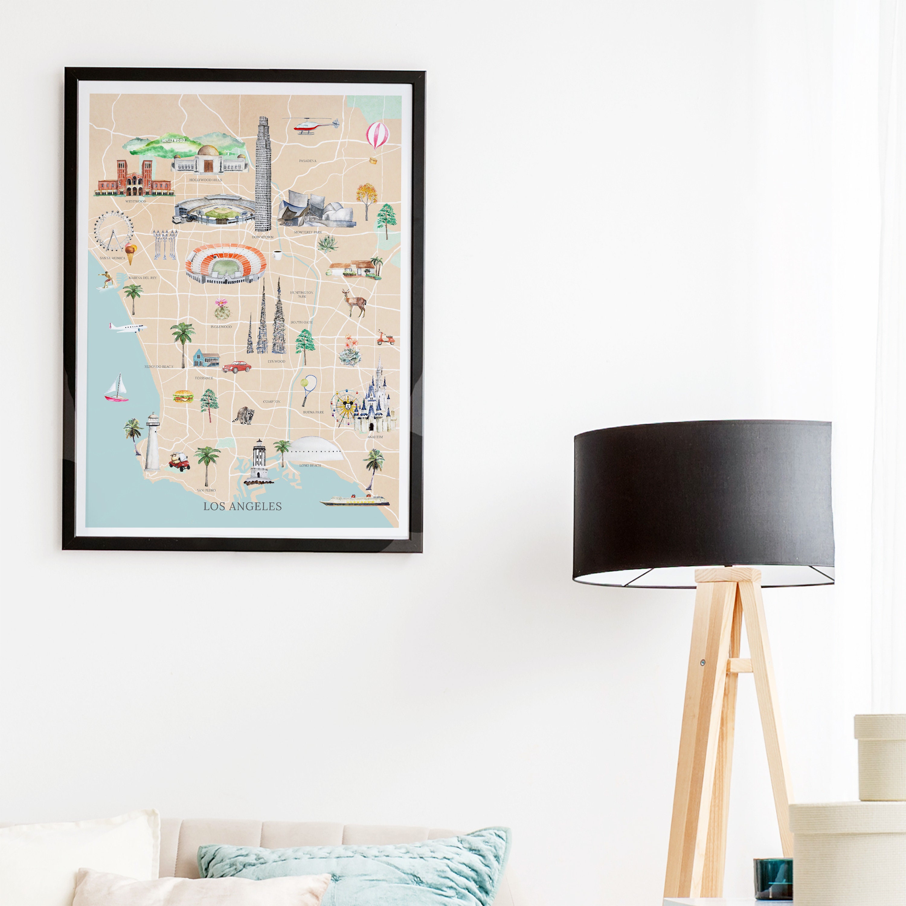Los Angeles Map Printable City Map Wall Art Print Kids | Etsy