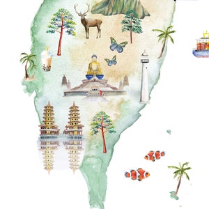 Taiwan Map Art Print Illustrated Watercolor Nursery Decor - Etsy