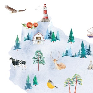 Wisconsin Printable State Map, Illustrated Wall Art Print, Nursery ...