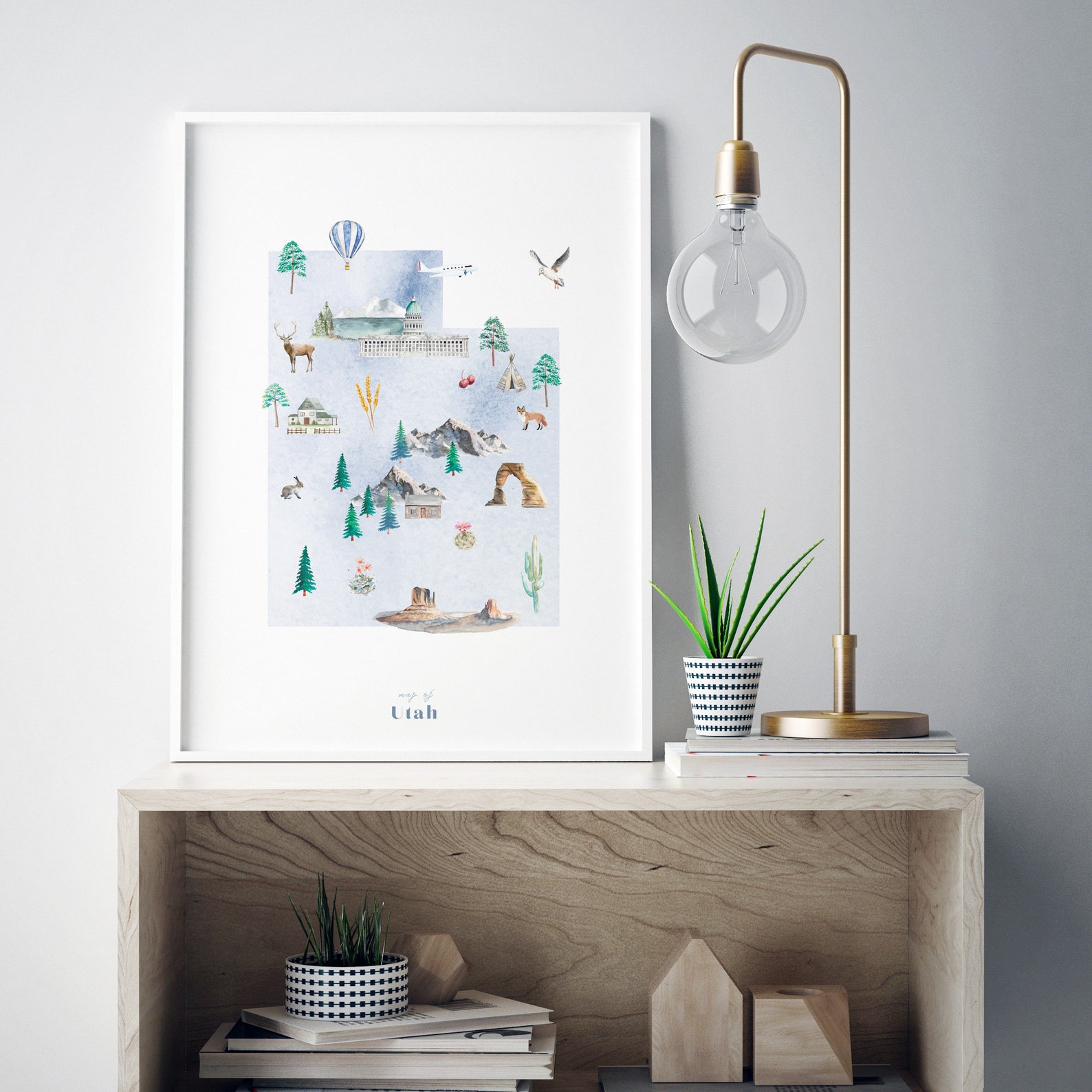 Utah Printable State Map Illustrated Wall Art Print Nursery - Etsy