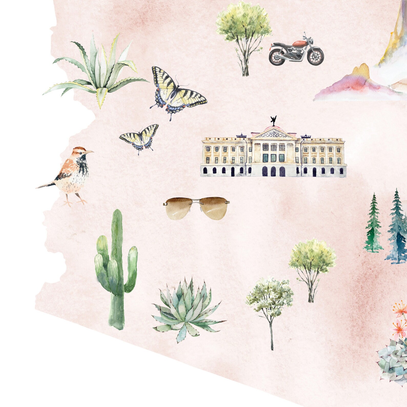 Arizona Printable State Map Illustrated Wall Art Print - Etsy