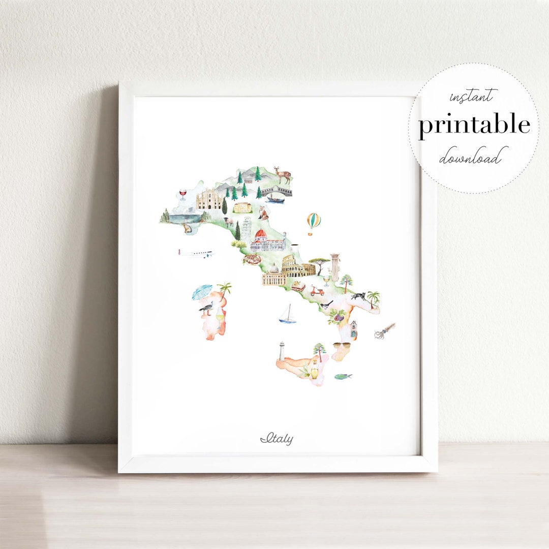 Italy Illustrated Map Printable, Wall Art Print, Nursery Decor ...
