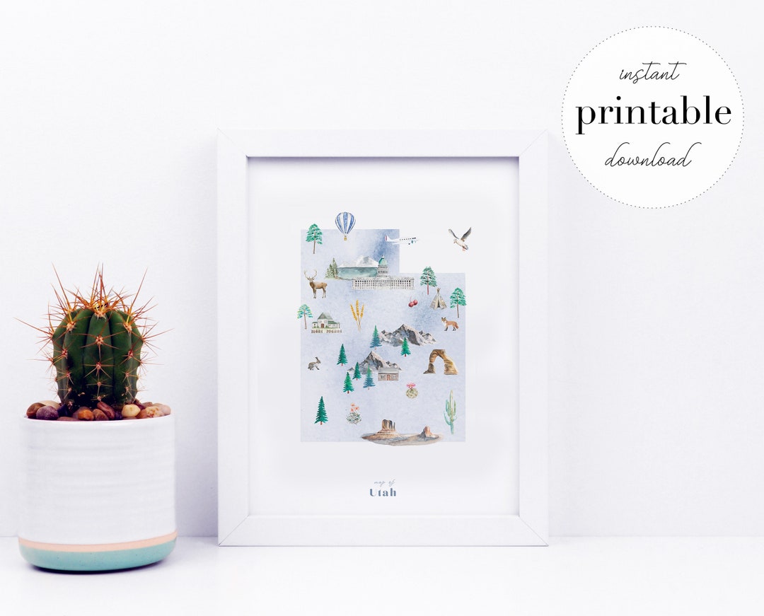 Utah Printable State Map Illustrated Wall Art Print Nursery - Etsy