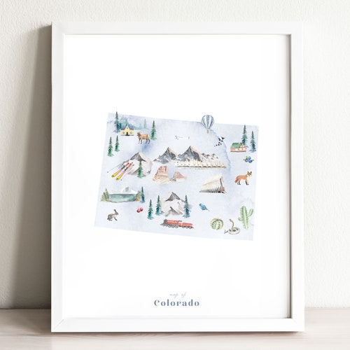 Illustrated Colorado Map Art Print Modern Colorado Decor - Etsy