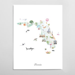 Florida Illustrated State Map, Wall Art Print, Nursery Decor, Nursery ...