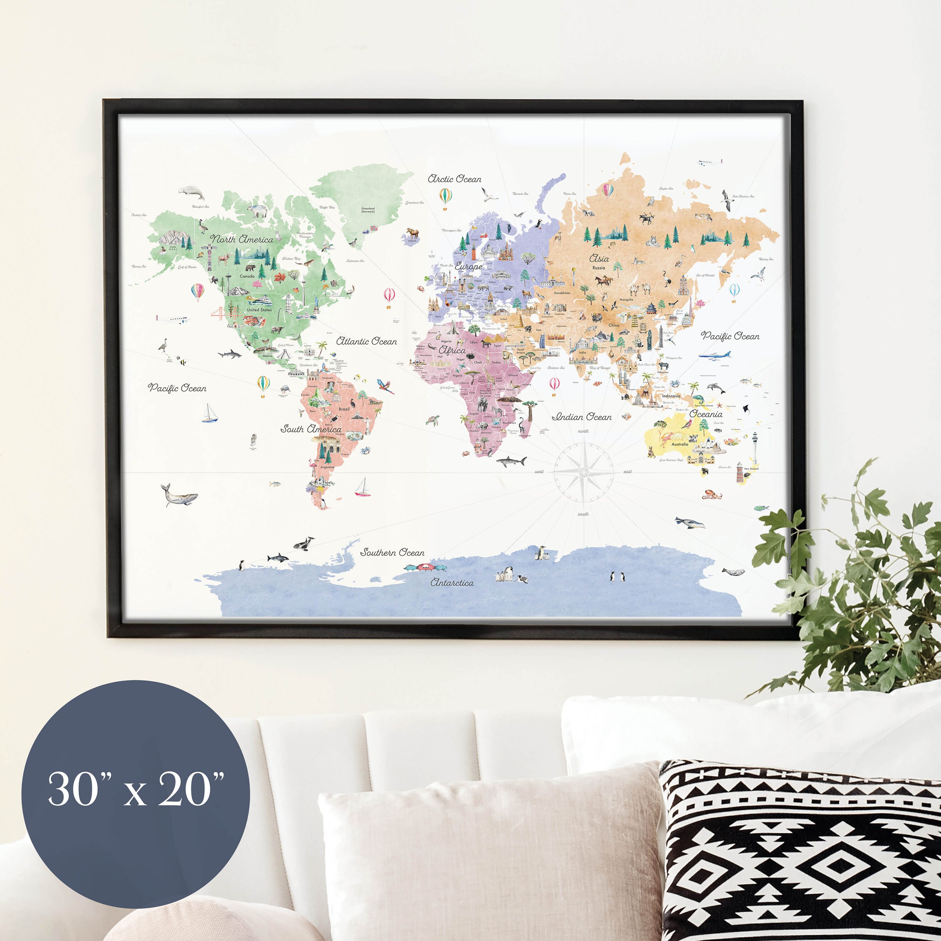 Pastels Educational World Map Kids World Map Nursery | Etsy Australia
