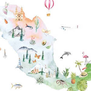 Mexico Illustrated Map Printable, Wall Art Print, Nursery Decor ...