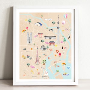 Tokyo City Map Art Print watercolor wall art wall decor | Etsy