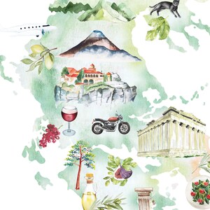 Greece Map Art Print Illustrated Watercolor Nursery Decor - Etsy