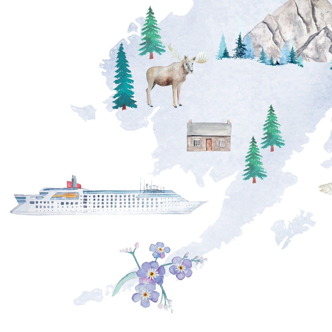 Alaska Printable State Map Illustrated Wall Art Print - Etsy