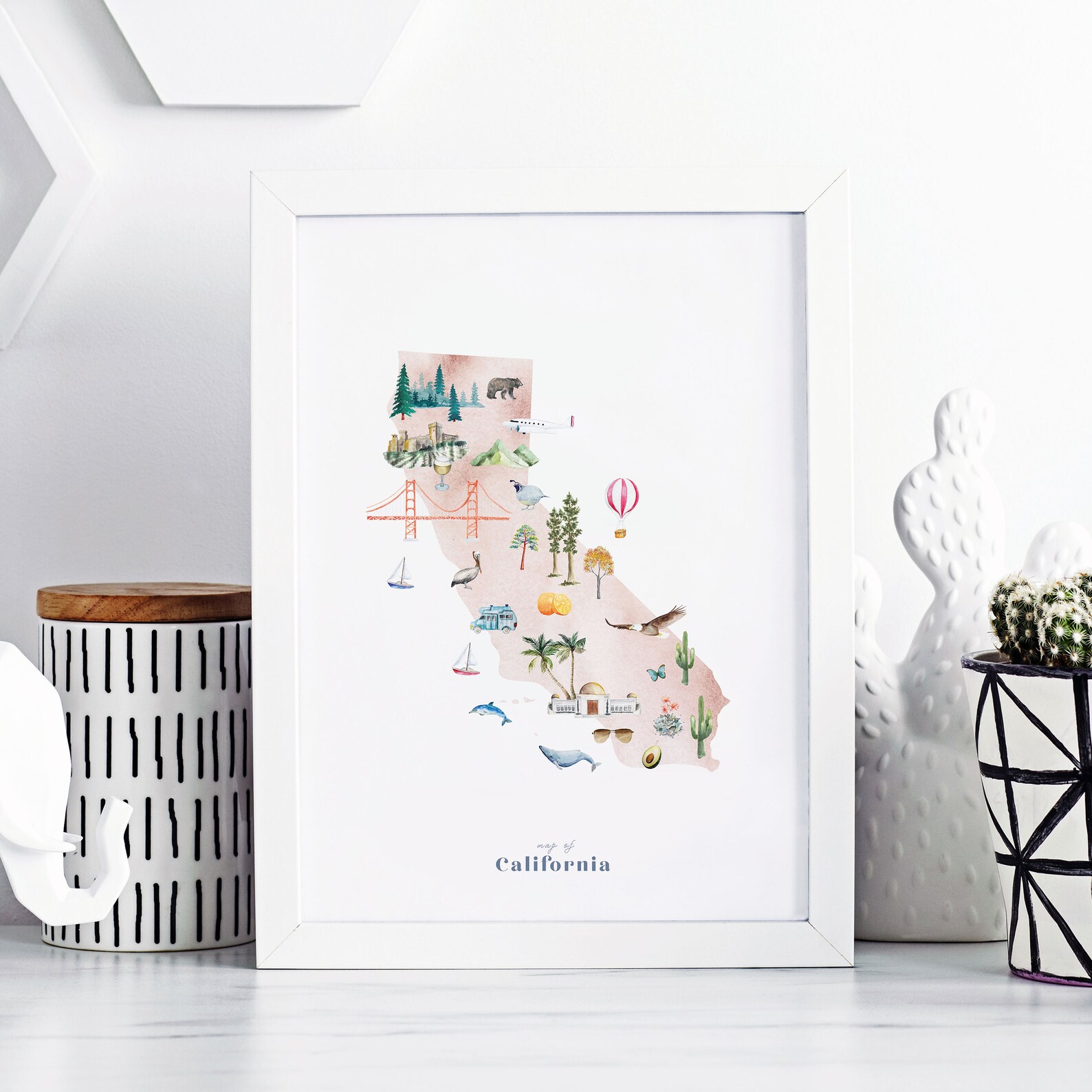 California Printable State Map Illustrated Wall Art Print | Etsy