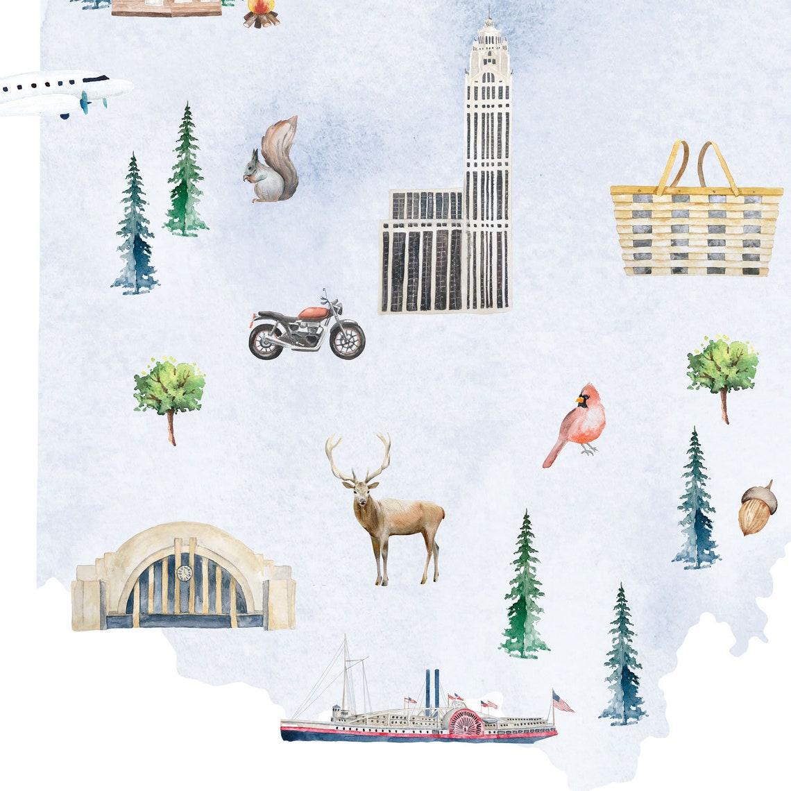 Ohio Printable State Map Illustrated Wall Art Print Nursery - Etsy