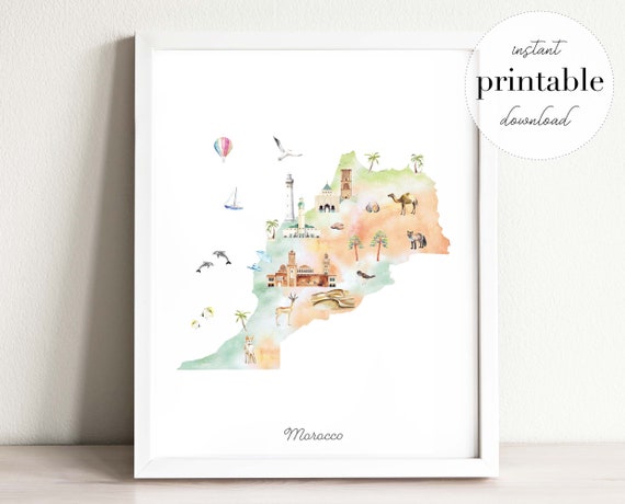 Morocco Illustrated Map Printable Wall Art Print Nursery - Etsy