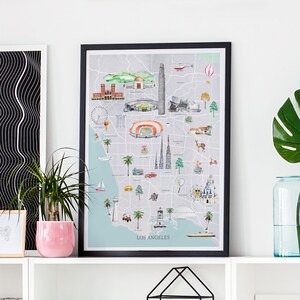 Los Angeles Map Art Print Watercolor City Map Travel | Etsy