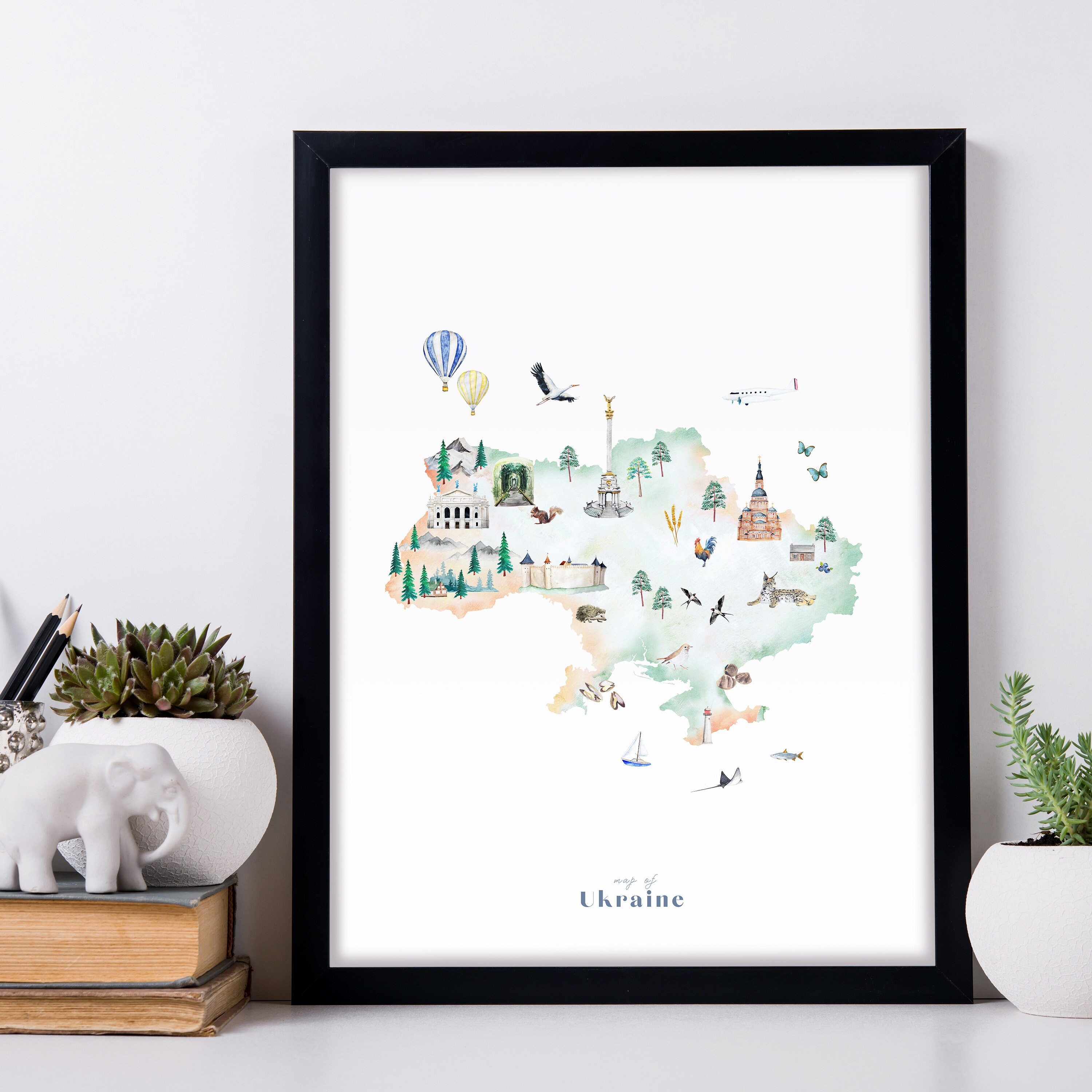 Ukraine Map Illustrated Art Print Home Decor Travel Poster | Etsy