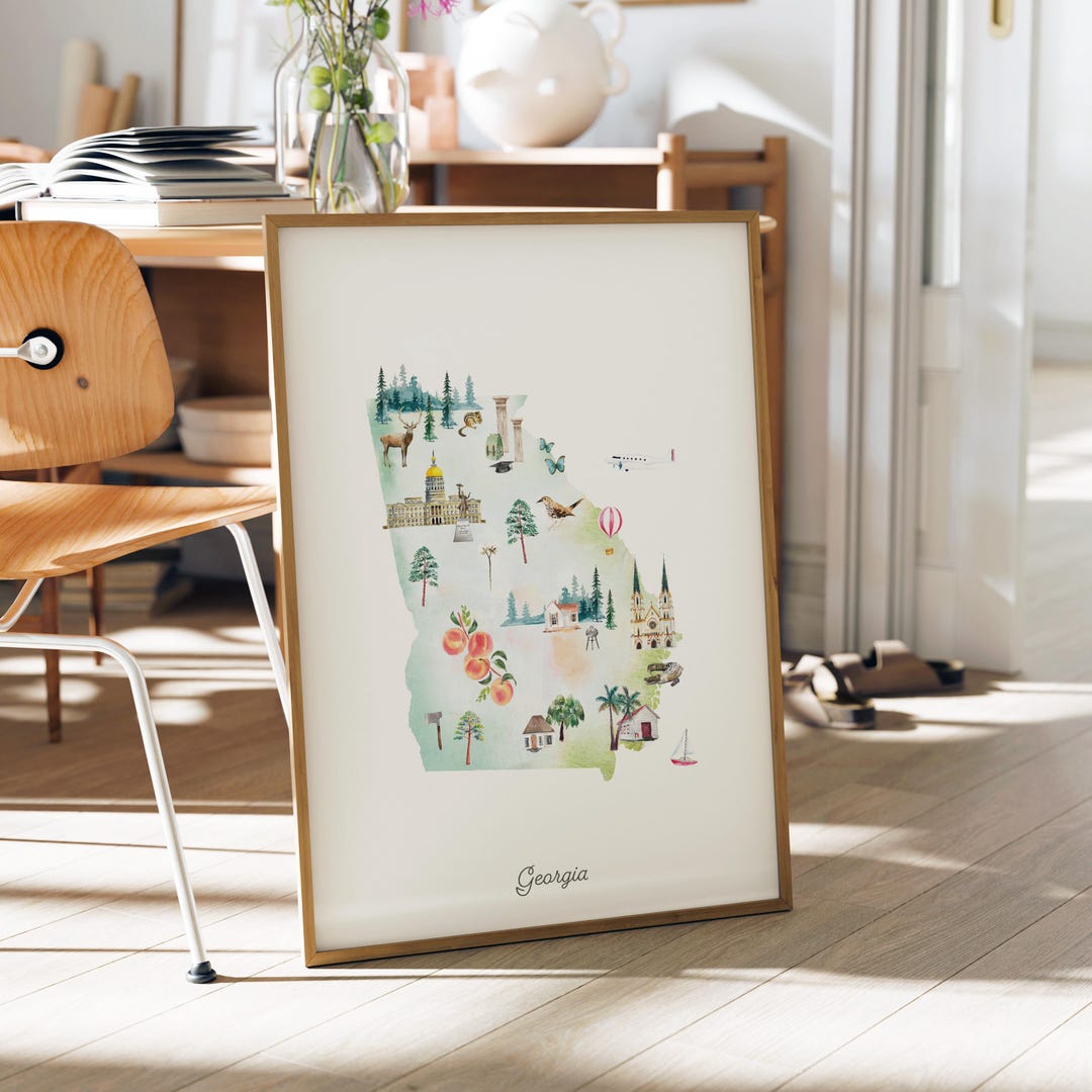 Georgia Illustrated State Map, Wall Art Print, Wall Art, State Map ...