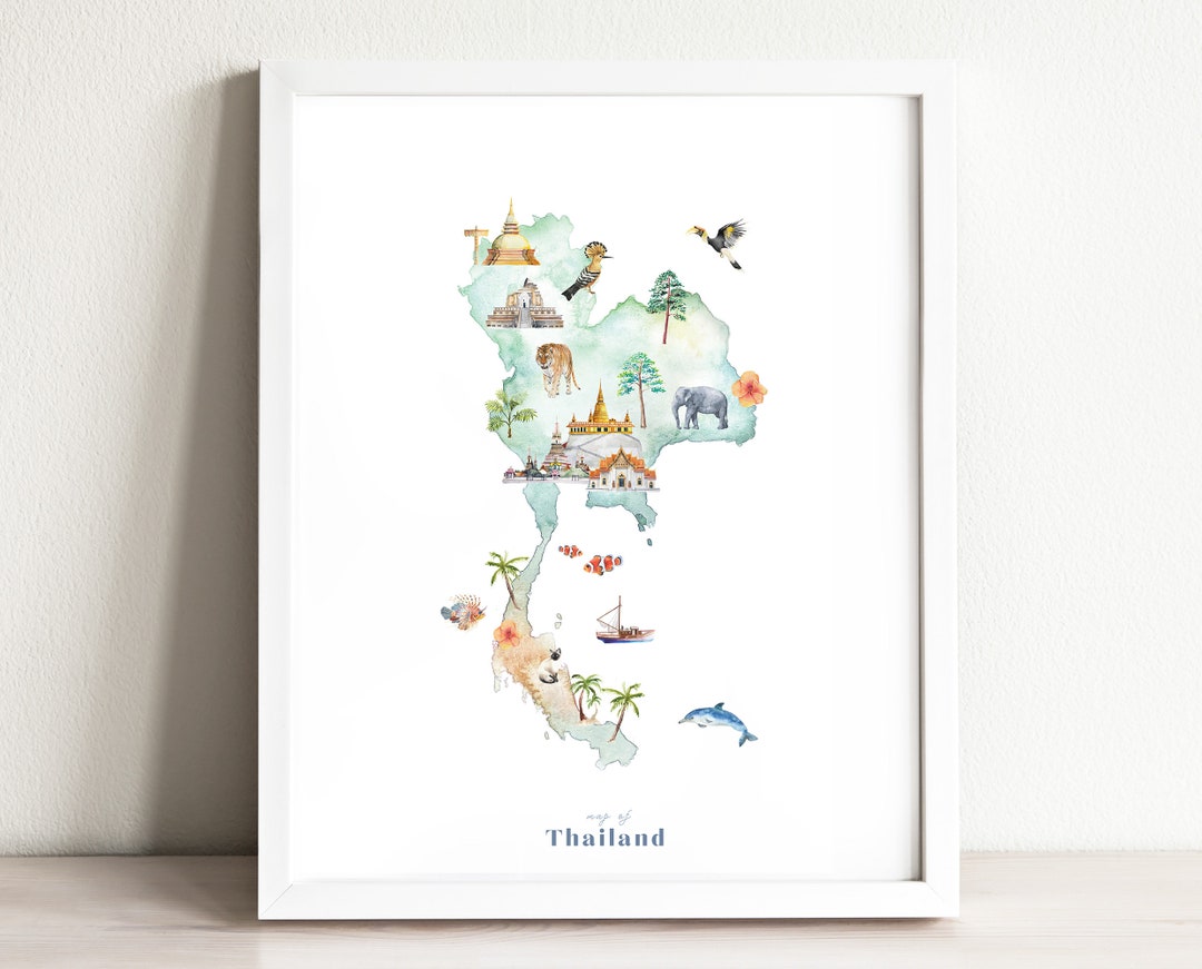 Thailand Map Art Print Illustrated Home Decor Travel Poster - Etsy