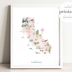 California Printable State Map, Illustrated Wall Art Print, Nursery ...