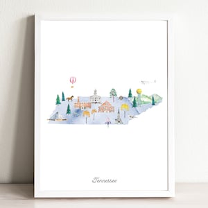 Tennessee Illustrated State Map Map Poster, Travel Nursery Decor ...